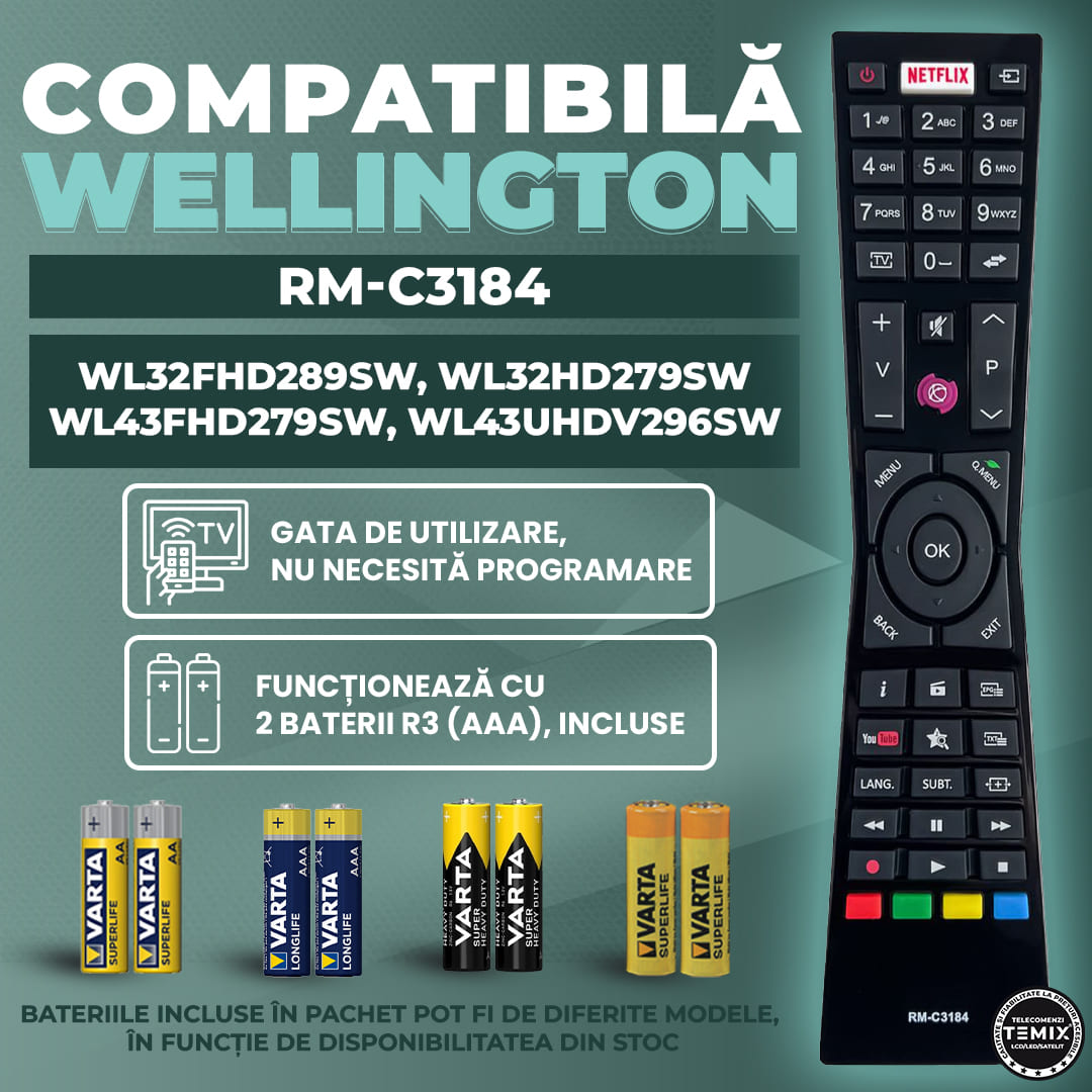 Telecomanda compatibila Wellington, WL32FHD289SW, WL32HD279SW ...