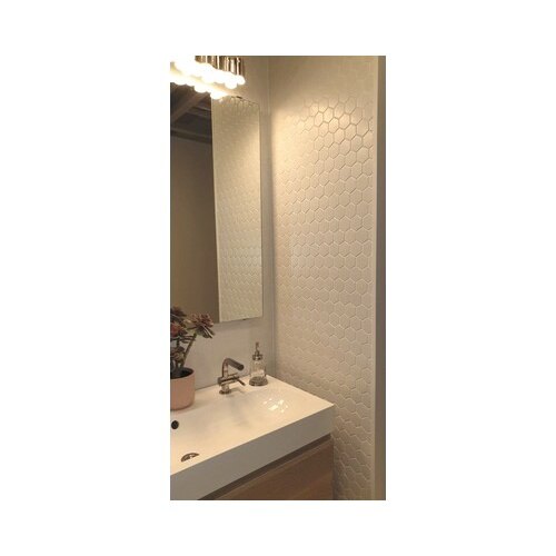 Mozaic ceramic hexagon alb, faianta alb mozaic pentru bucatarie si baie ...