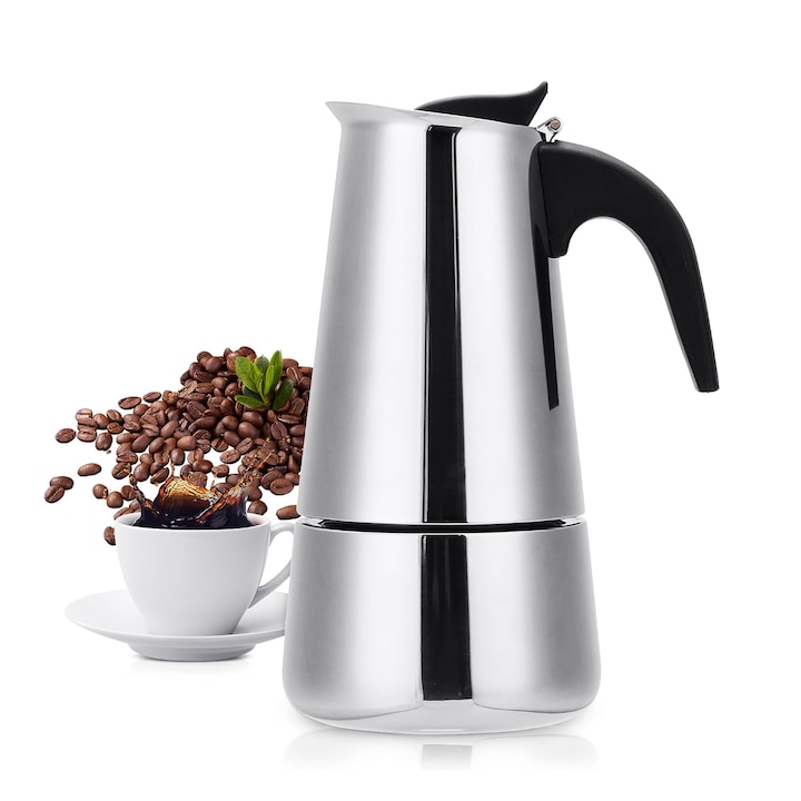 Espressor de cafea pentru aragaz, design italian, otel inoxidabil ...