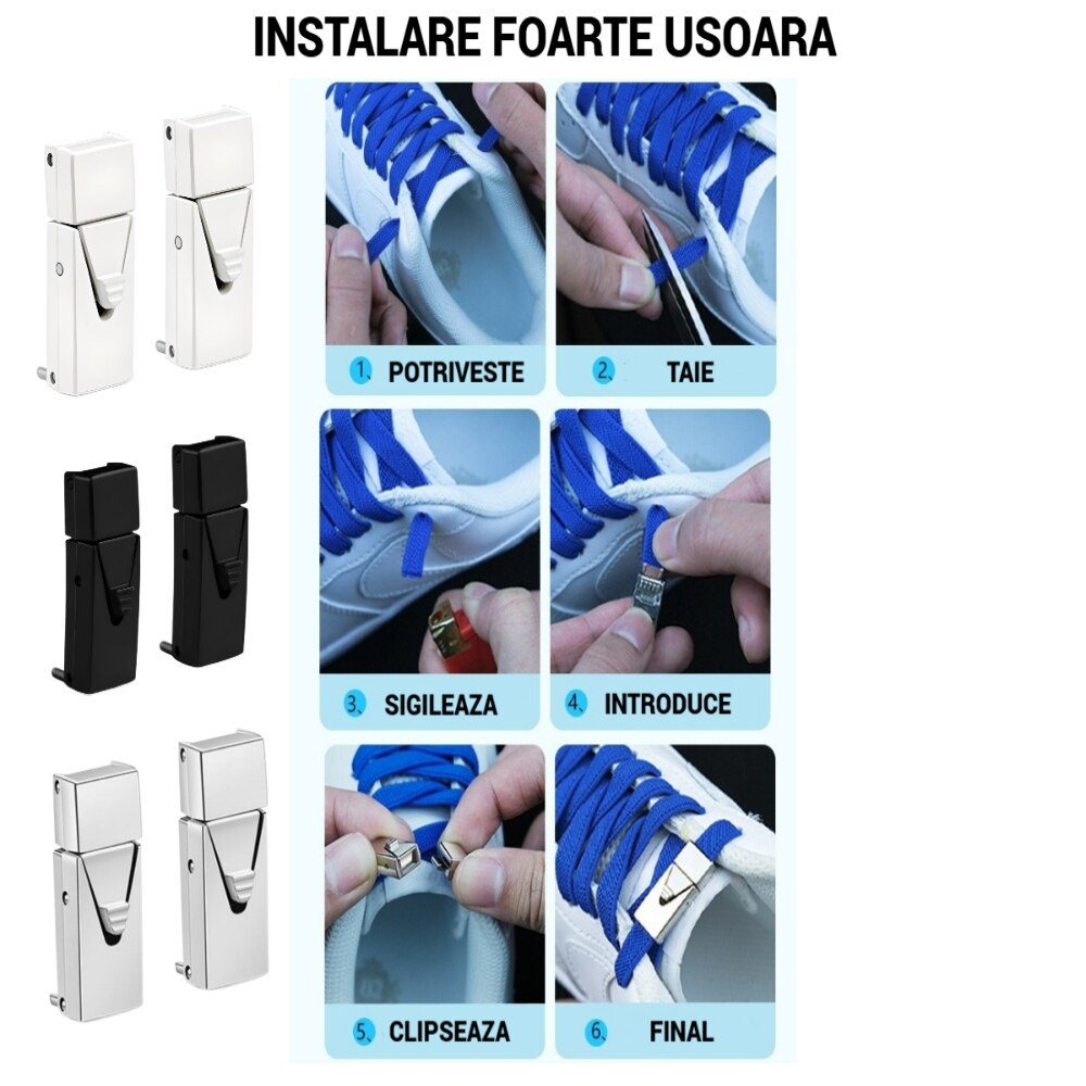 Catarame metalice AdyMel®, set 10 buc, pentru sireturi plate, capsule ...