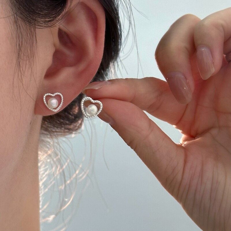 Cercei Inima din Argint 999 cu Perle Naturale, BlingCharm, 100% Argint ...