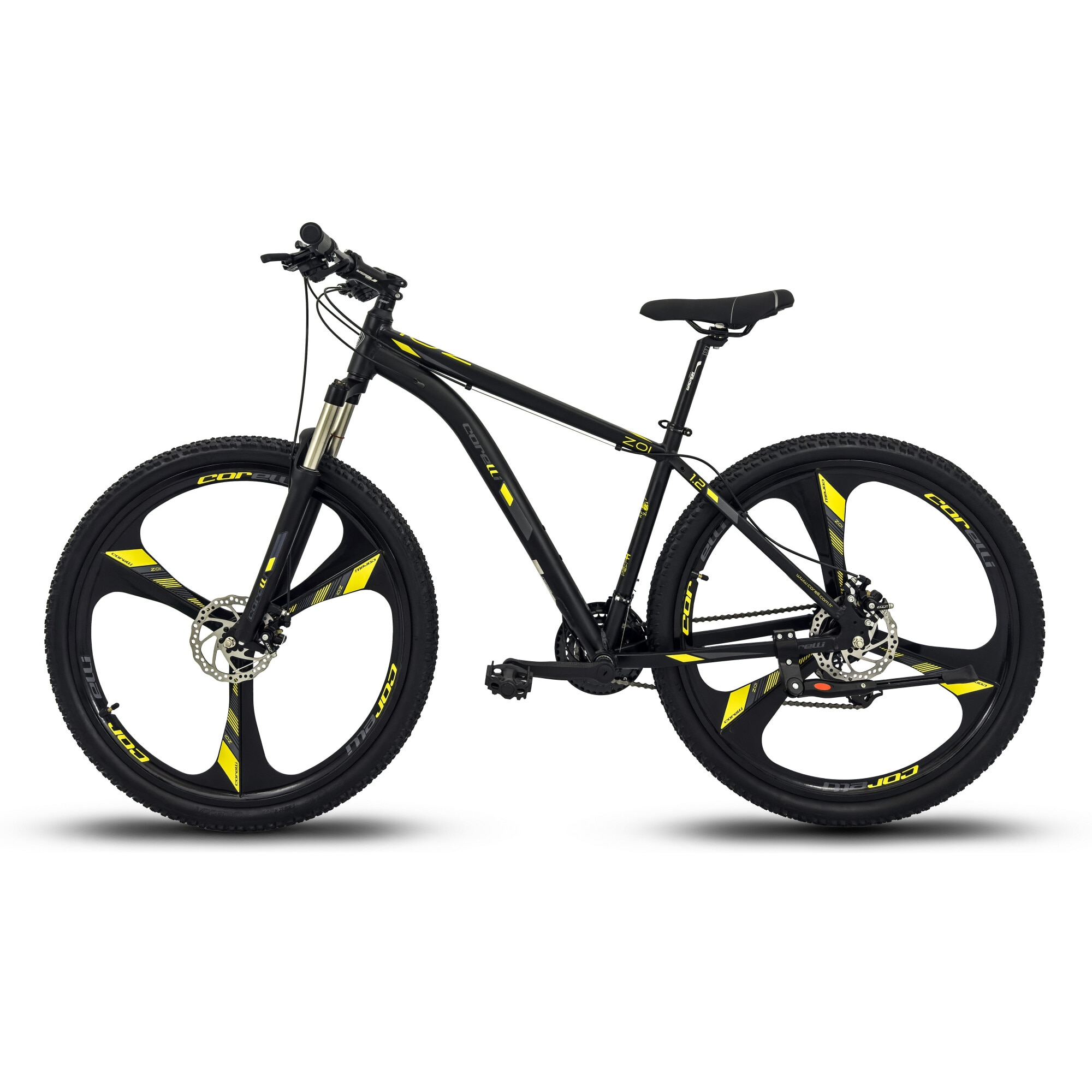 Bicicleta Corelli Zoi 29 inch din aluminiu, negru/galben, frane cu disc ...