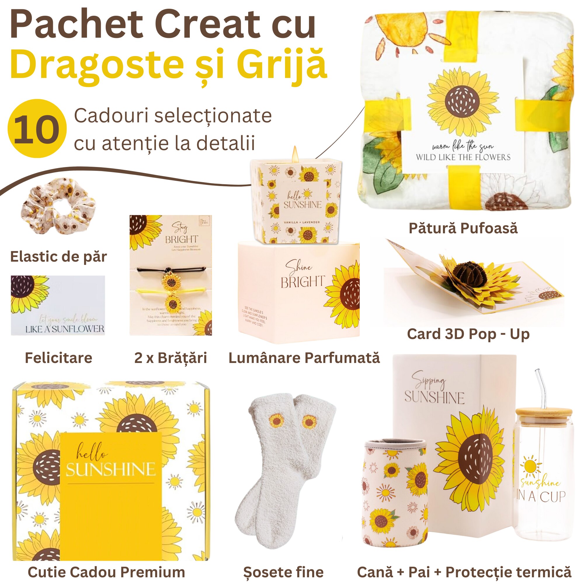 Set cadou pentru femei, 10 Produse premium, Cadonique®, Patura pufoasa ...