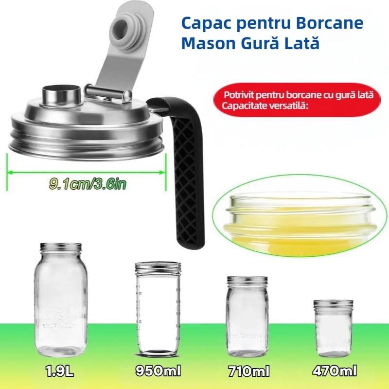 Set 2 Capace Premium pentru Borcane Mason Gura Larga, Otel Inoxidabil ...