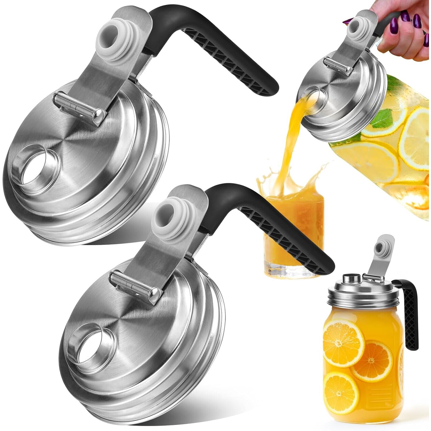 Set 2 Capace Premium pentru Borcane Mason Gura Larga, Otel Inoxidabil ...