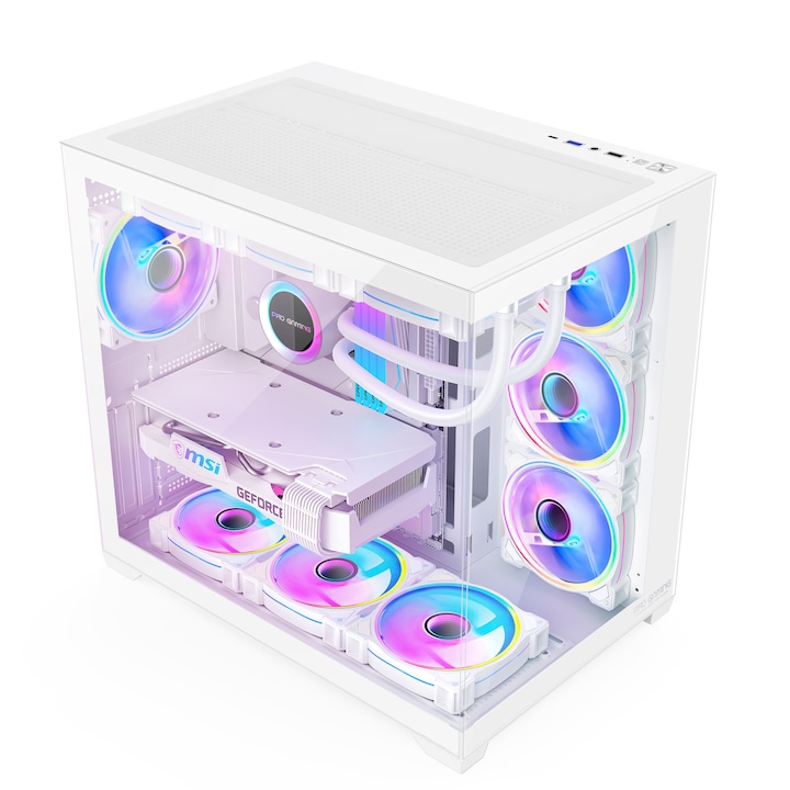Carcasa Pro Gaming ELITE WHITE, Cube Tower, ATX, fara sursa, 7x ARGB ...