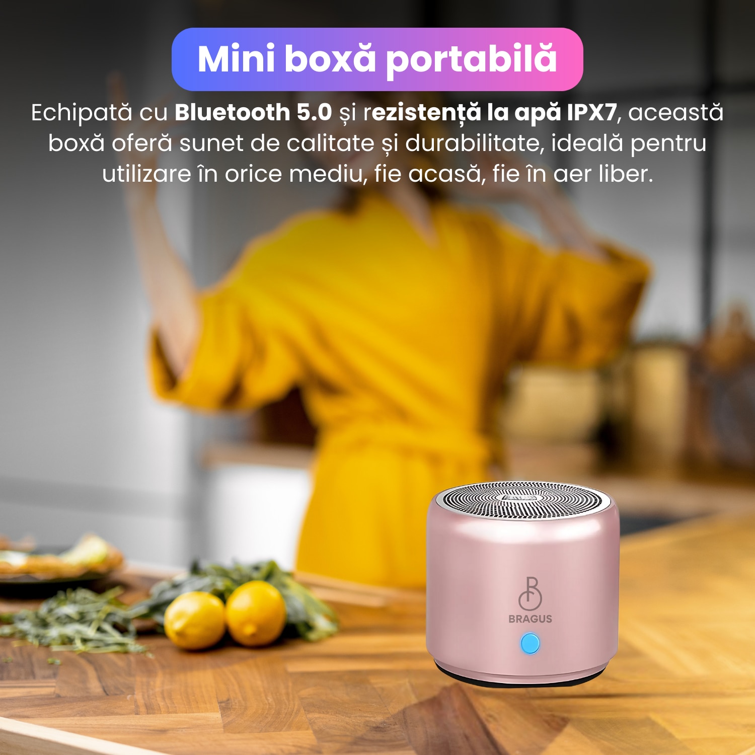 Boxa Portabila Mini, BRAGUS, Boxa Bluetooth 5.0, Rezistenta la Apa IPX7 ...