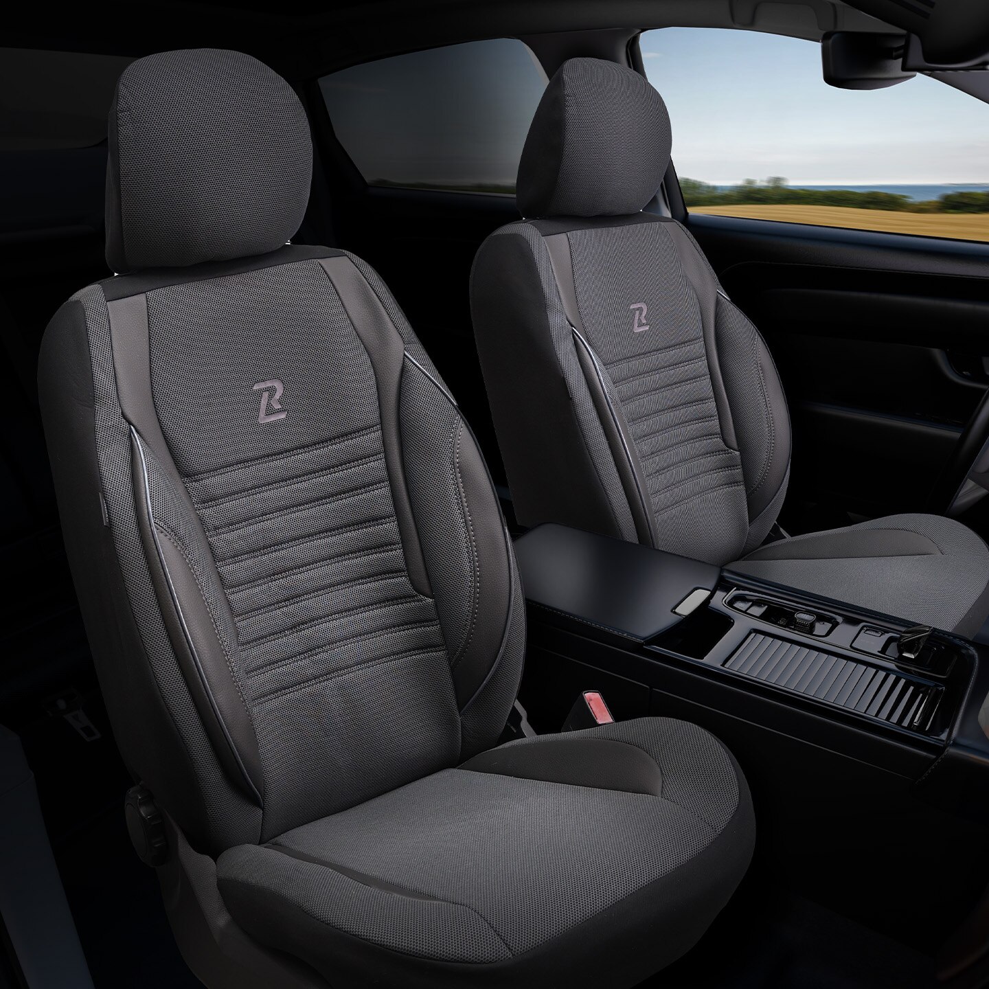 Set 2 Huse Auto pentru Scaune Fata – Material Textil Rezistent | Negru ...