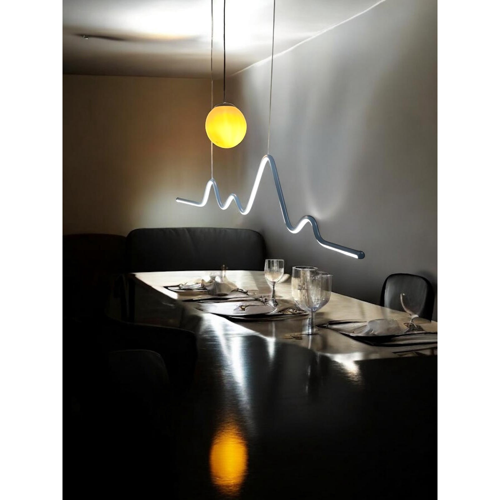 Lustra suspendata dining, 120cm, cu LED si glob sferic cu 1 x E27 ...