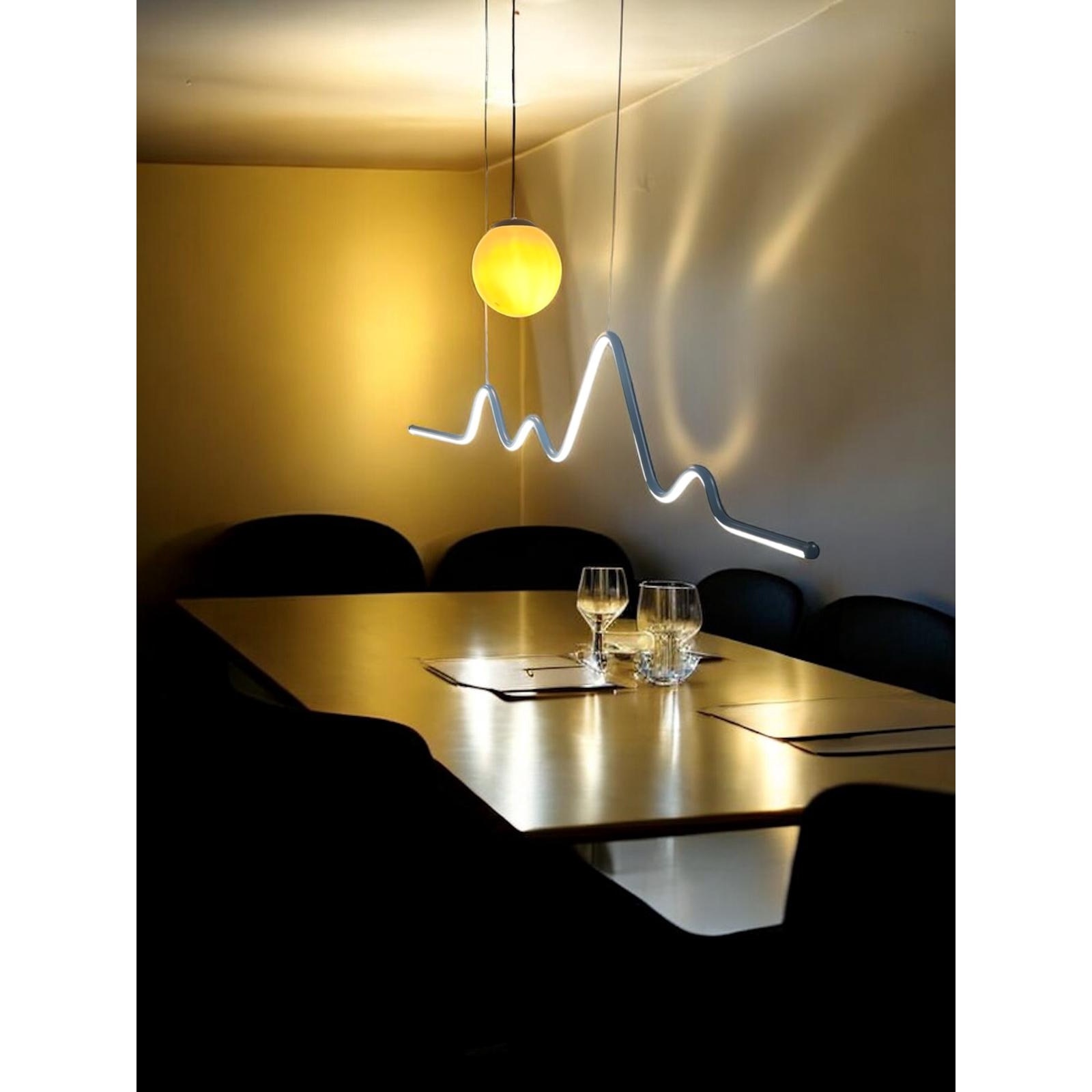 Lustra suspendata dining, 120cm, cu LED si glob sferic cu 1 x E27 ...