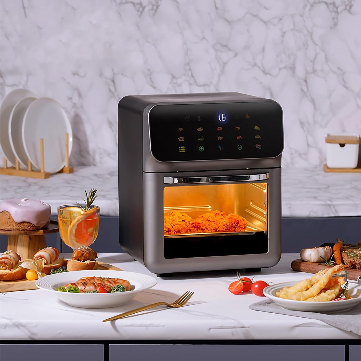 Friteuza cu Aer Cald, Airfryer, Capacitate 10L, 1350W, 10 Programe ...