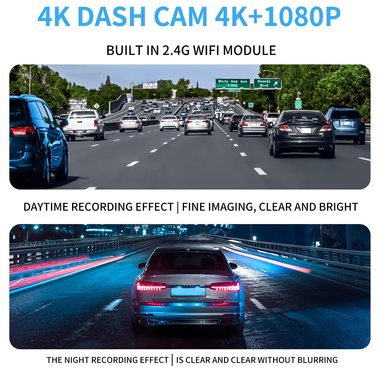 Camera de bord auto smart WiFi 4K + 1080P MOGODA®️, Filmare 170° fata ...