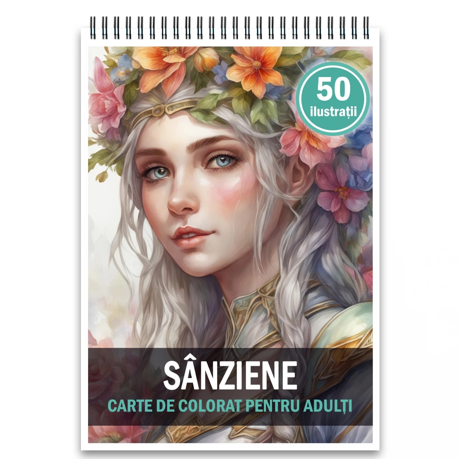 Carte de colorat, 50 de ilustratii, Sanziene, 106 pagini, format A5 ...