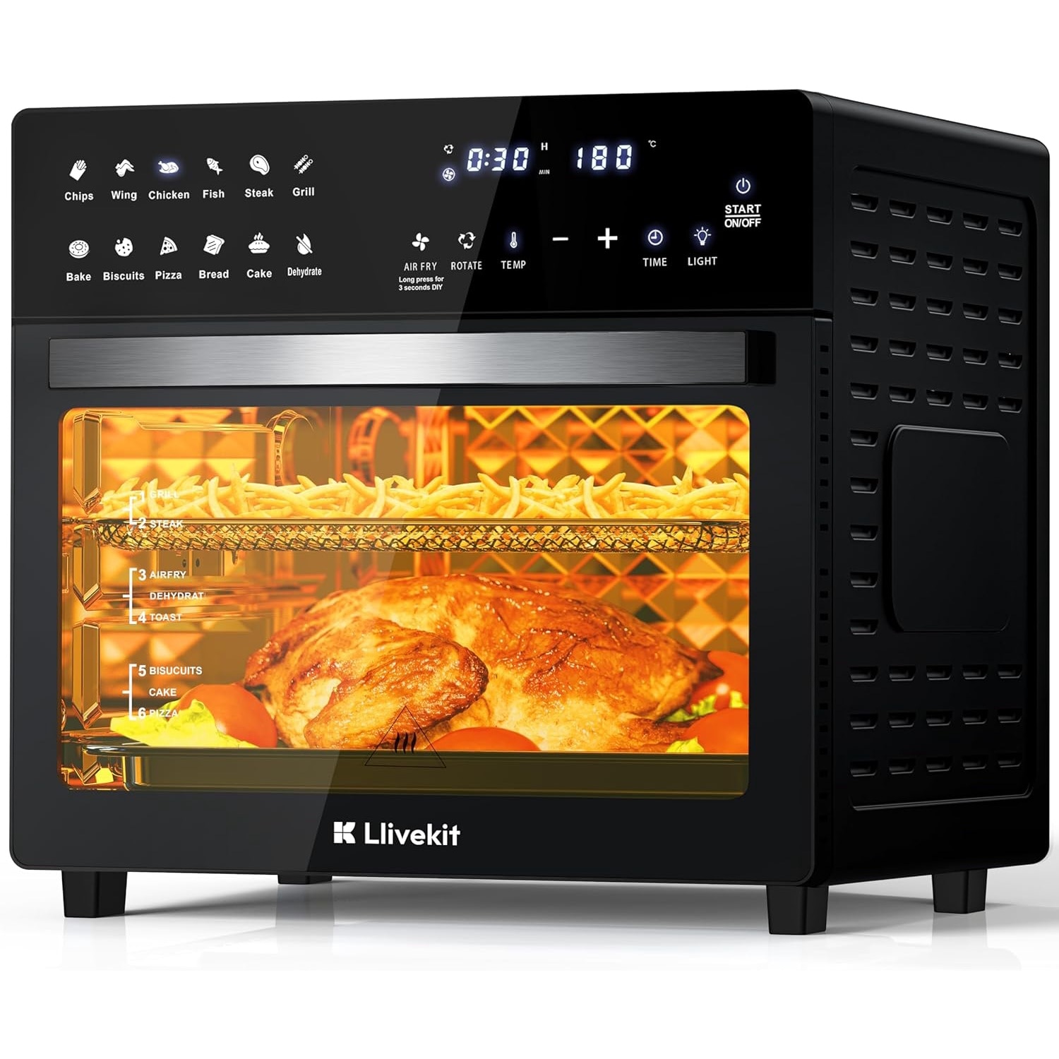 Friteuza cu aer cald LLIVEKIT, 26 L, 1700 W Airfryer XXL cu 12 programe ...