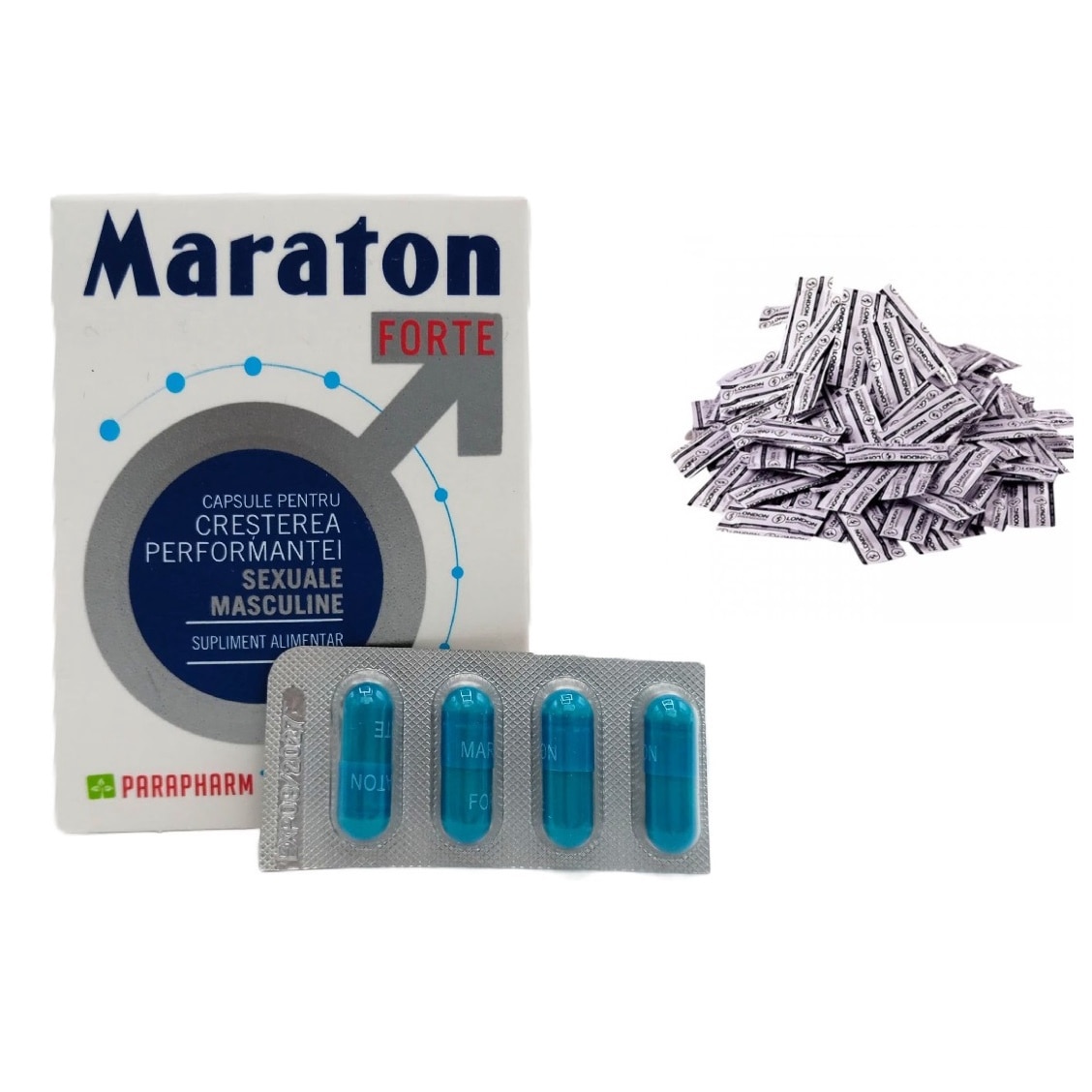 Pachet Maraton Forte, 4 capsule pentru potenta + 5 Prezervative London ...