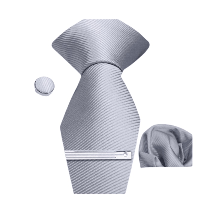 Set Cravata, Batista, Butoni si Ac de Cravata, Culoare Gri, 146 x 7.5 ...