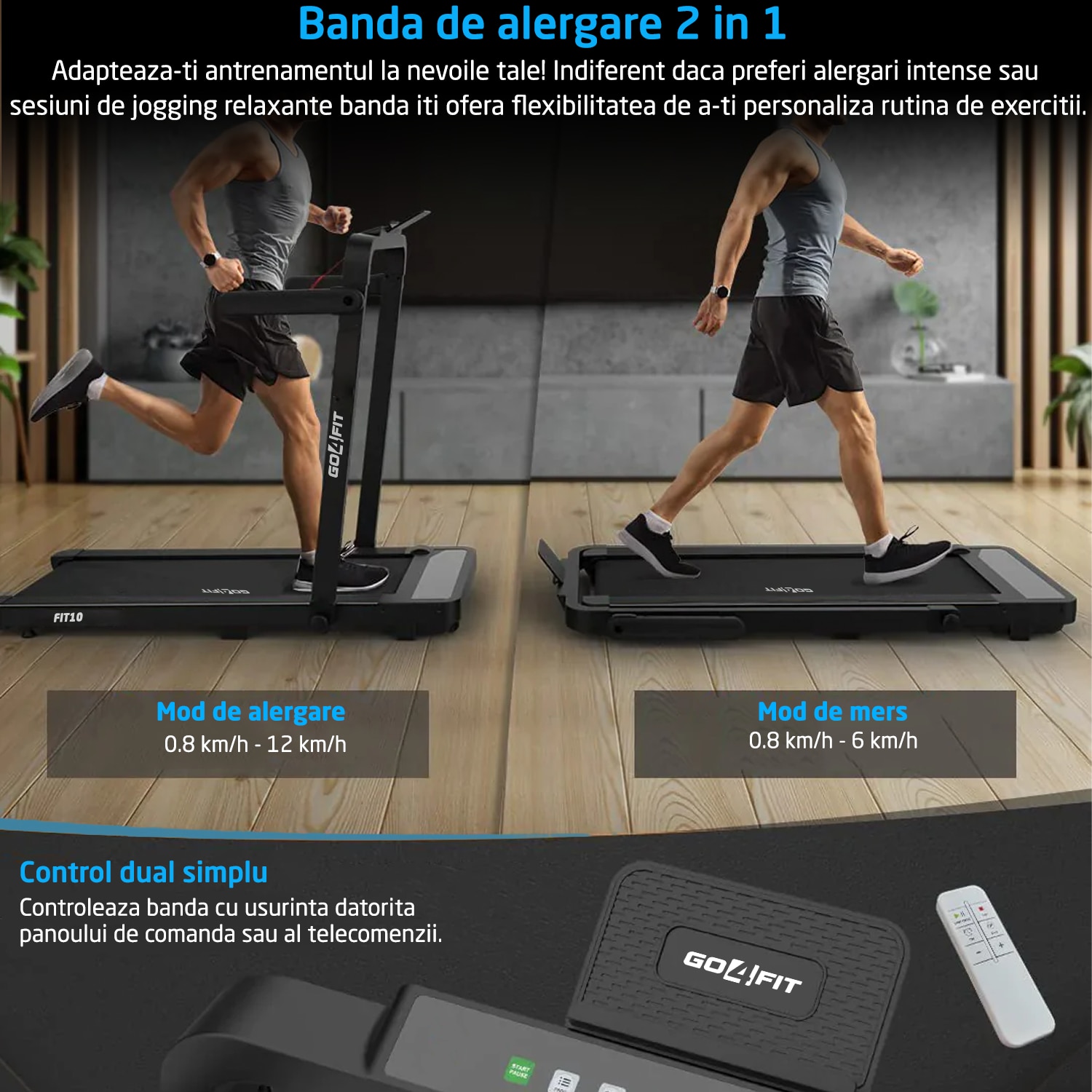 Banda de Alergat GO4FIT® Model FIT10, Viteza Maxima 12km/h, Motor 2.5CP ...