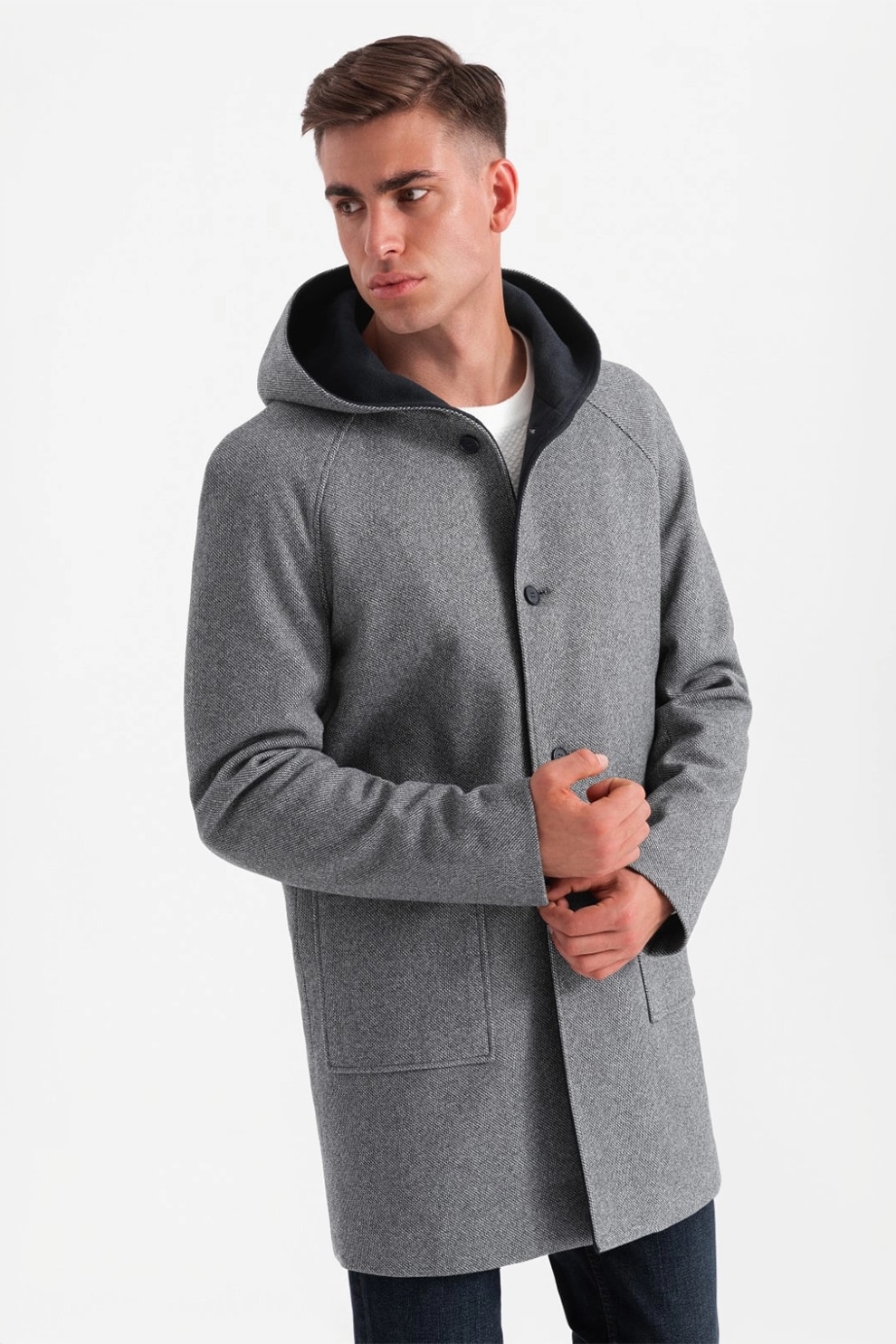 OMBRE, Palton din amestec de lana cu gluga - eMAG.ro