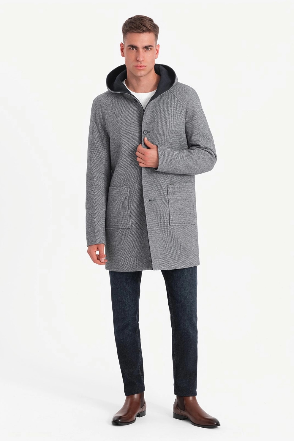 OMBRE, Palton din amestec de lana cu gluga - eMAG.ro