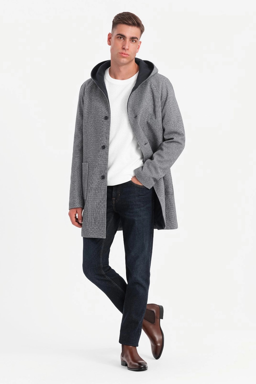 OMBRE, Palton din amestec de lana cu gluga - eMAG.ro