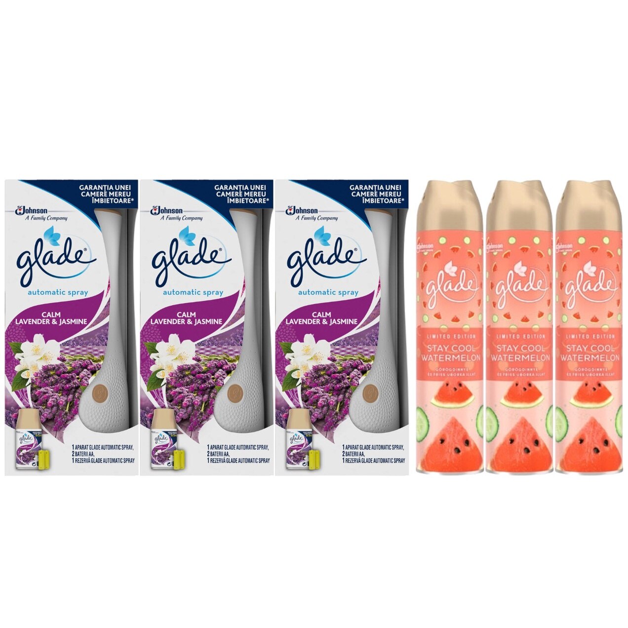 Set 6 x Glade Variety, 3 x Aparat+Rezerve 269ml Calm Lavanda Jasmine, 3 ...