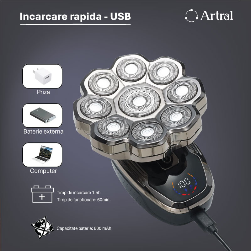 Aparat de Ras Electric Artral® pentru Barbati, 8+1Lame, Multifunctional ...