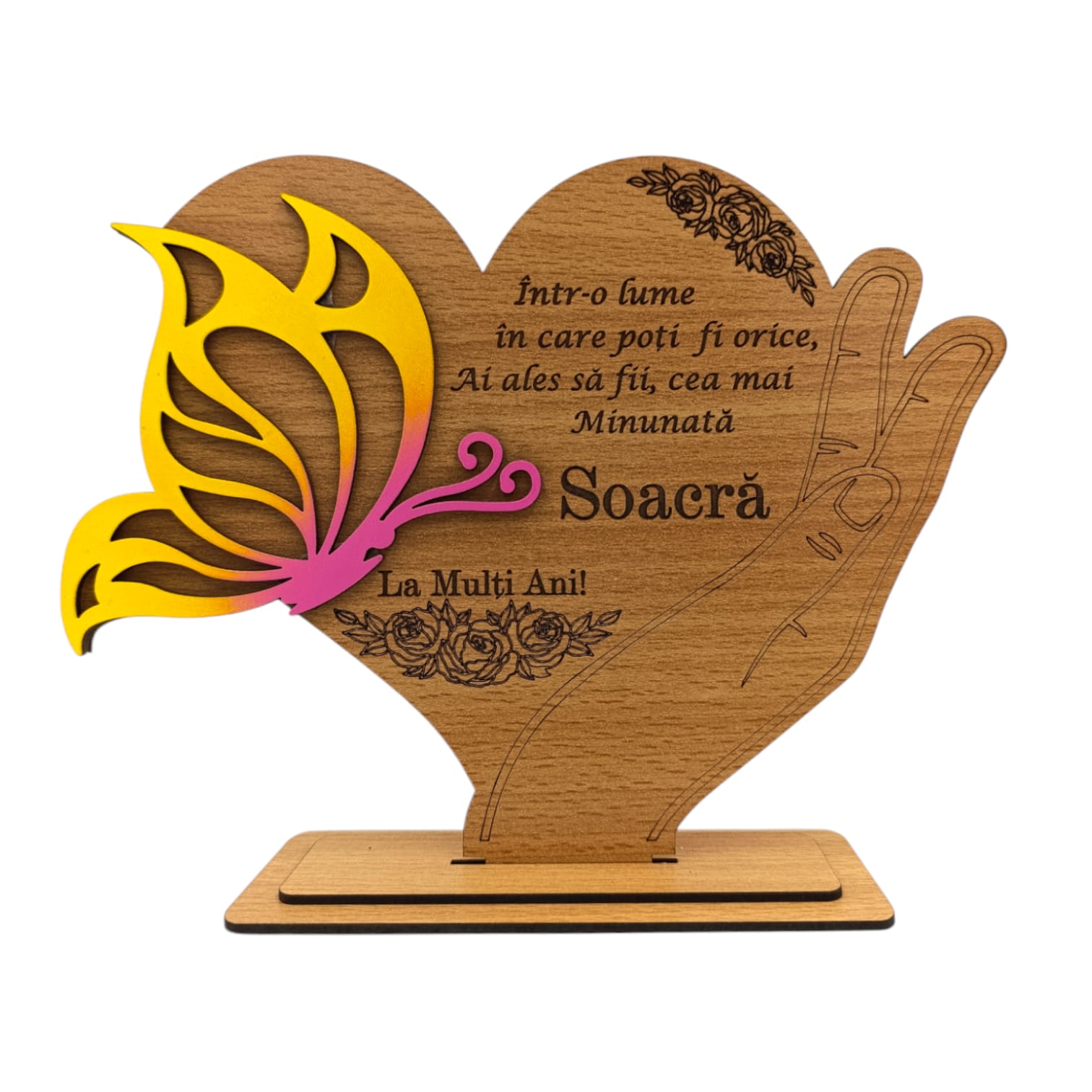 Decoratiune tablou inima cu fluture, cadou personalizat cu mesaj ...