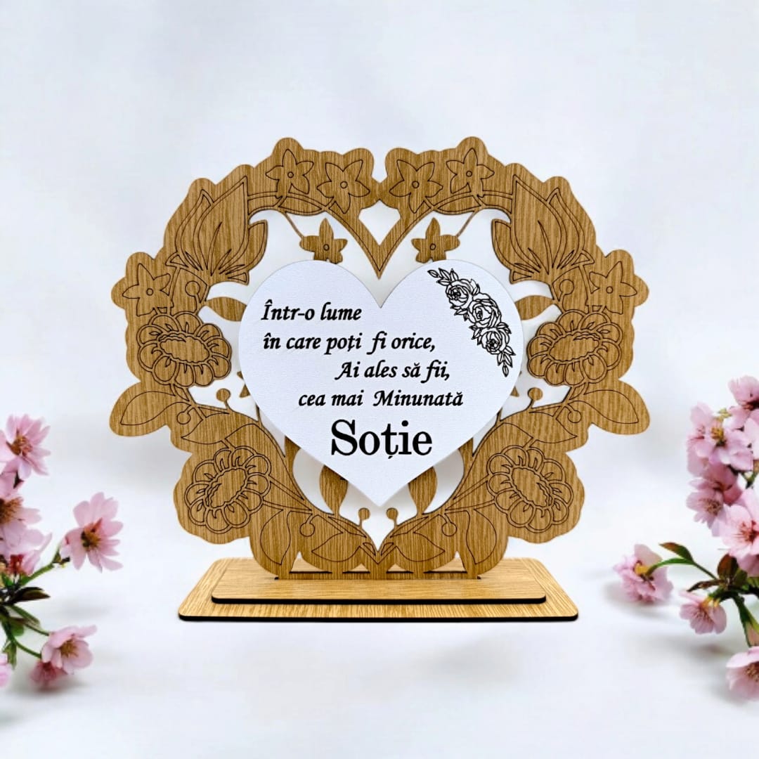 Decoratiune tablou inima, cadou personalizat cu mesaj standard pentru ...