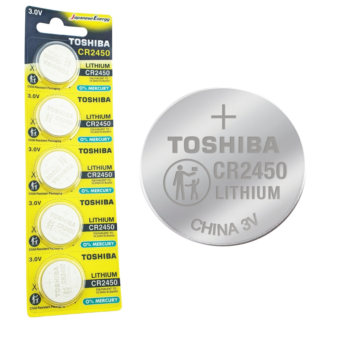 Set 5 baterii litiu 3V CR2450, tip moneda, Toshiba, in blister CR2450 ...