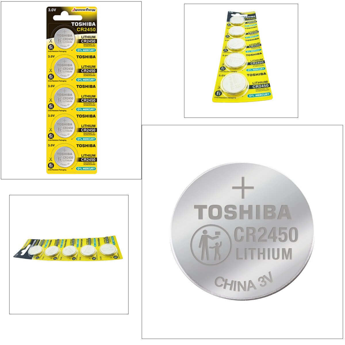 Set 5 baterii litiu 3V CR2450, tip moneda, Toshiba, in blister CR2450 ...