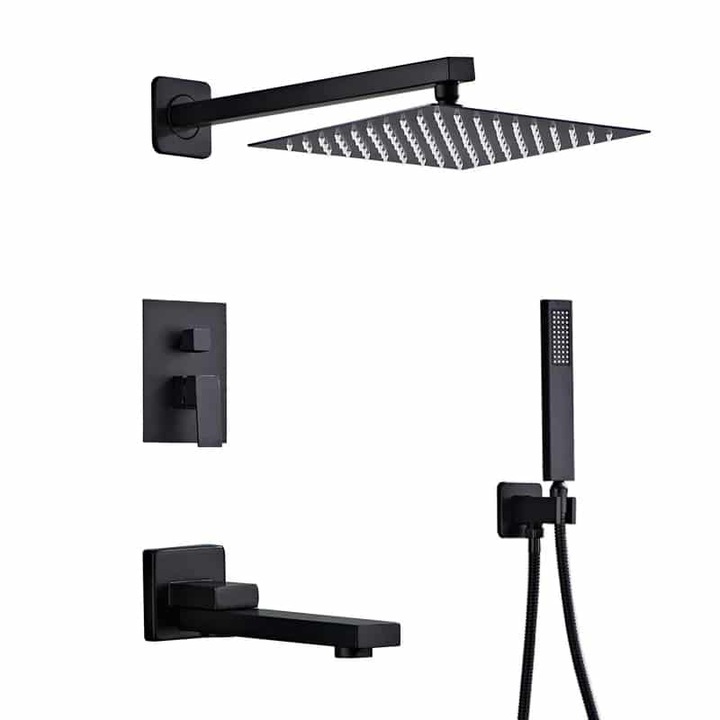 Set Dus Incastrat, 3 Functii, Negru Mat, Para 30 x 30 cm - eMAG.ro