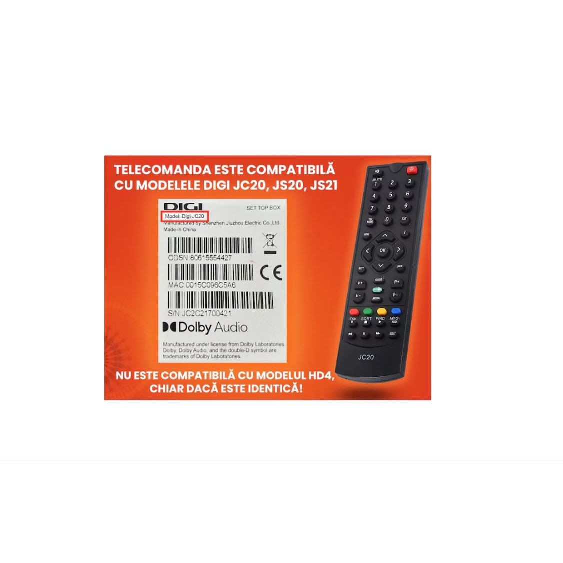 Telecomanda decodor DIGI JC20, JS20, JS21, JC22 - JC29, evoremote ...