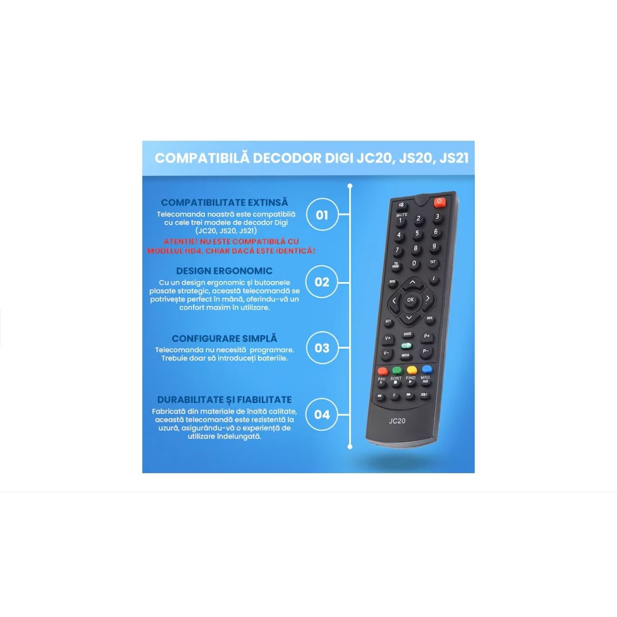 Telecomanda decodor DIGI JC20, JS20, JS21, JC22 - JC29, evoremote ...