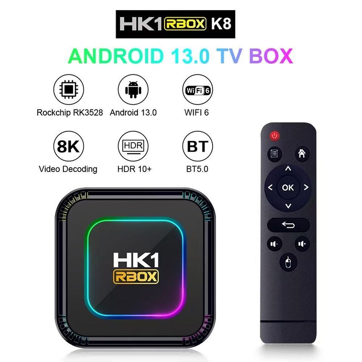 Smart tv box, 8K Ultra HD, Quad core ARM Cortex-A53, Android 13.0, 2.4G ...