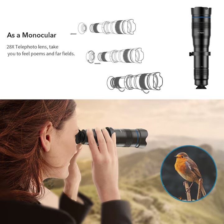 Lentila profesionala HD 28X, Teleobiectiv metalic compatibil cu ...