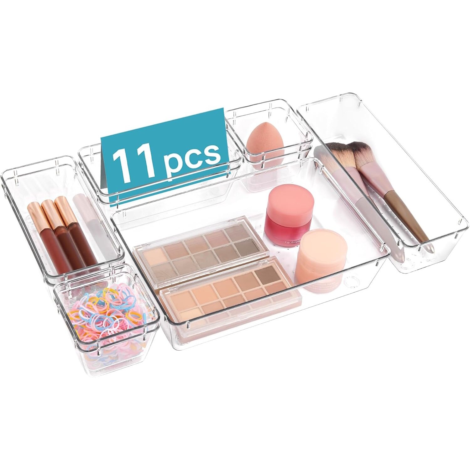 Organizator sertar modular, 11 compartimente transparente, dimensiuni ...