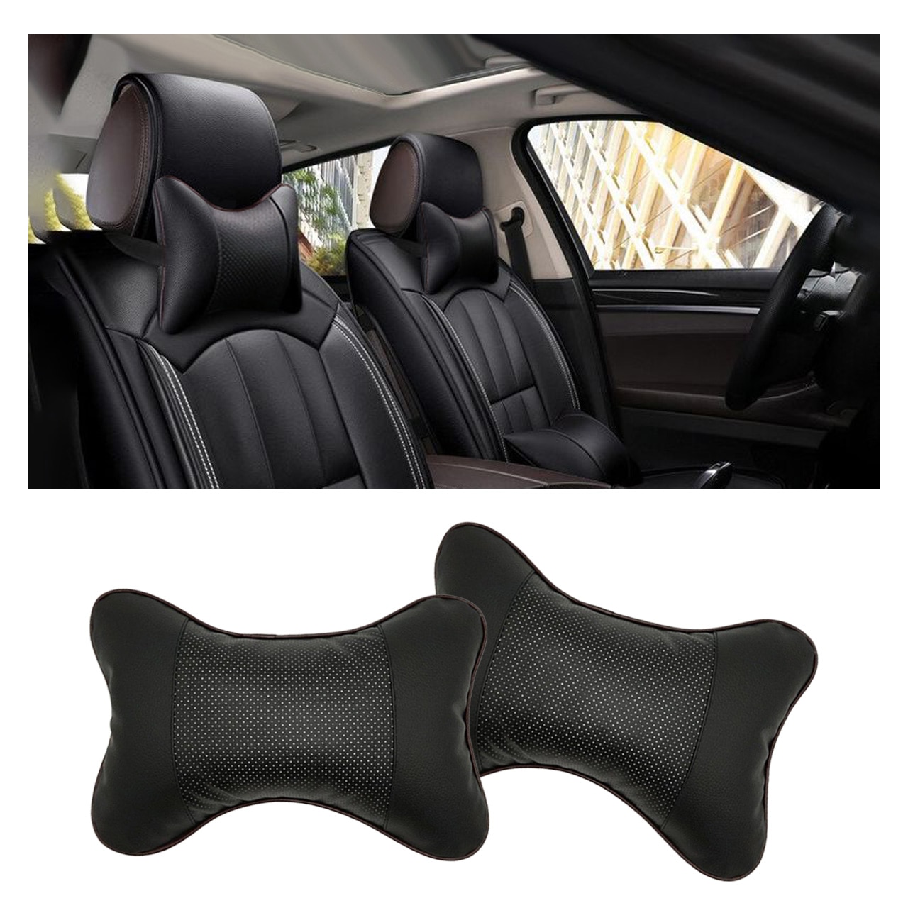 Set 2 Perne Auto pentru Gat, cu prindere Tetiere, Roll Fast, piele, 27 ...