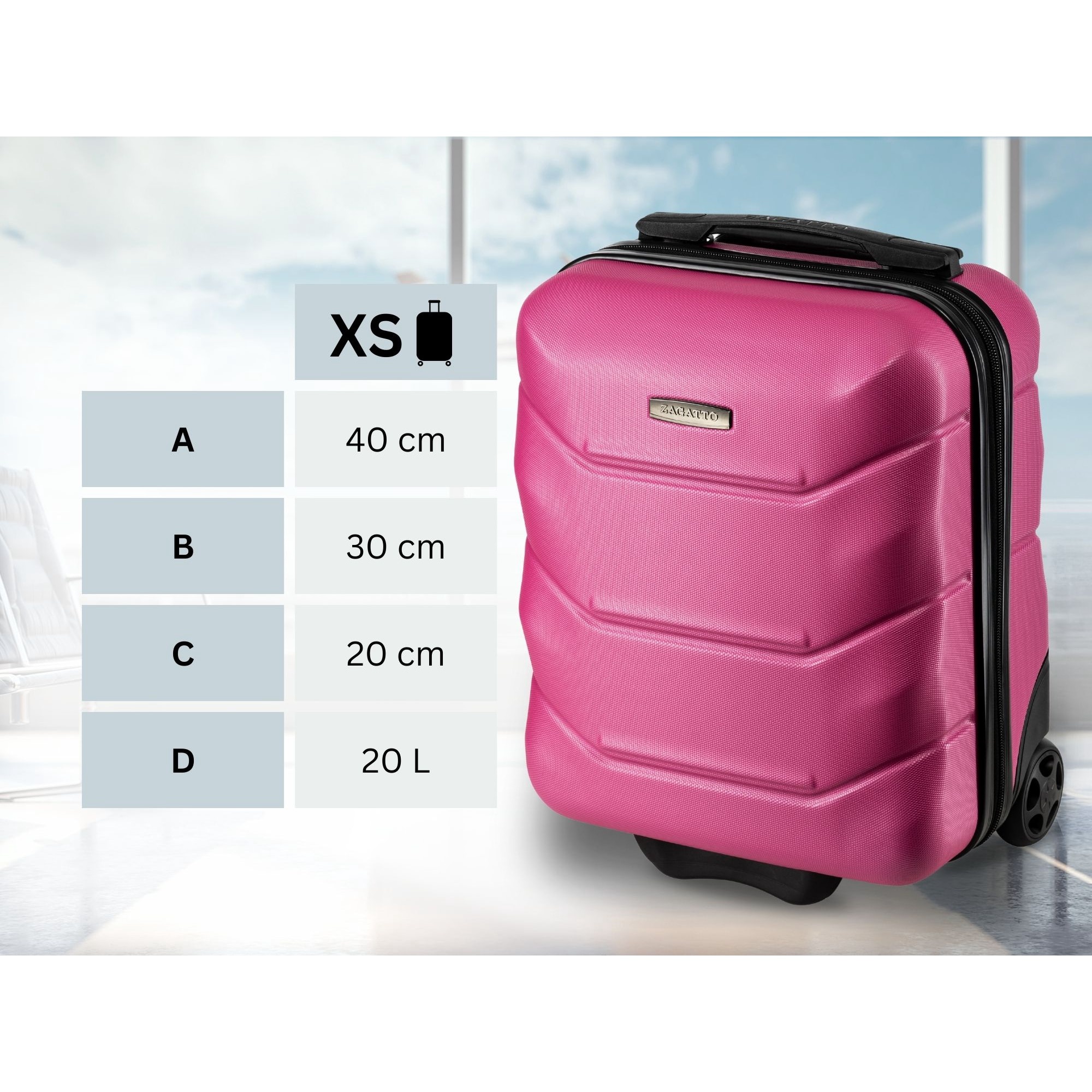 Troler cabina avion, Zagatto®, Roz, Dimensiune troler 40x30x20 cm ...