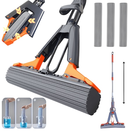 Mop cu Burete Super Absorbant 38cm, PVA Premium, 3 Capete Reutilizabile ...