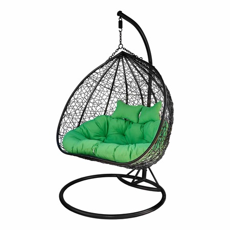 Balansoar dublu, model Big, PE ratan negru, perna verde - eMAG.ro