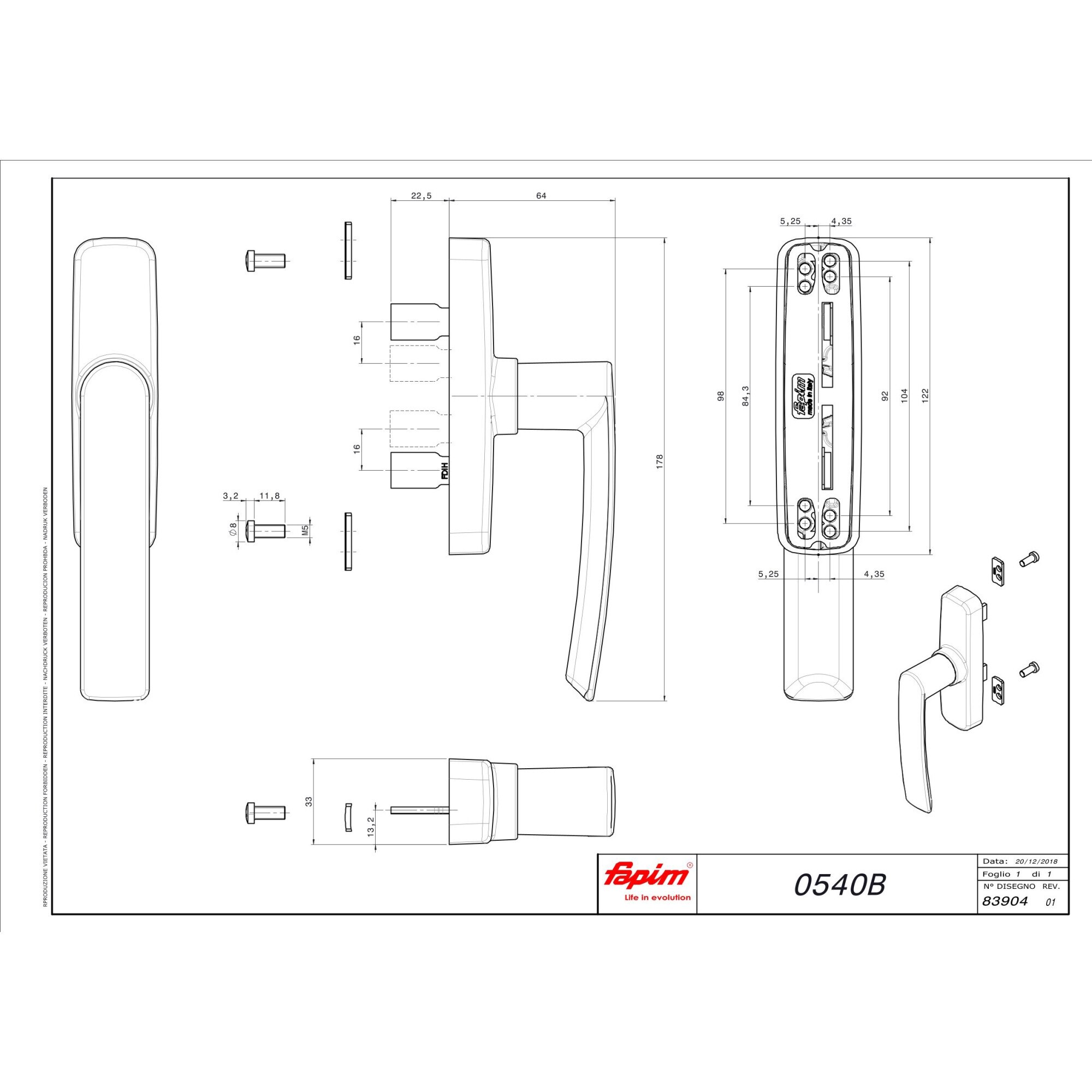 Cremon simpla deschidere, Fapim 0540B, Aluminiu, culoare Alb - eMAG.ro