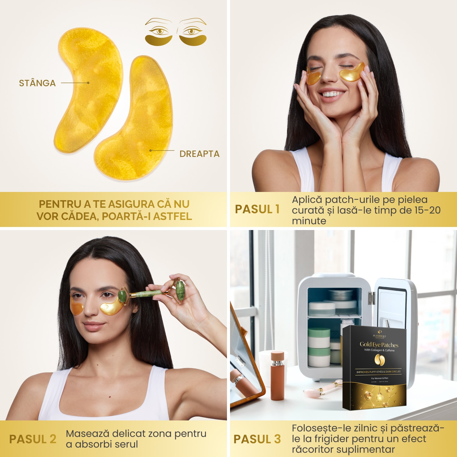 Masca hidratanta, plasturi pentru ochi PLANTIFIQUE cu colagen, cofeina ...