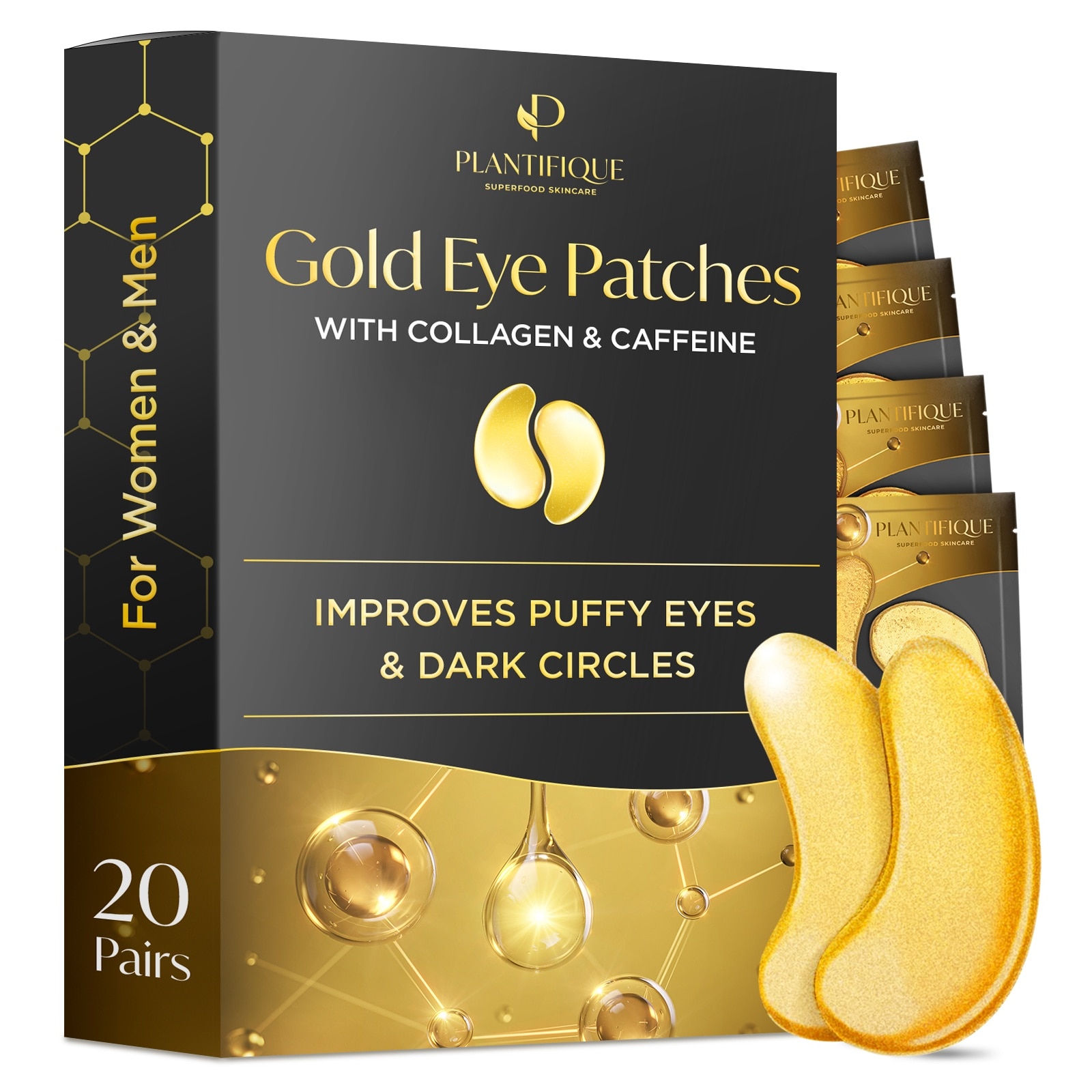 Masca hidratanta, plasturi pentru ochi PLANTIFIQUE™ cu colagen, cofeina ...
