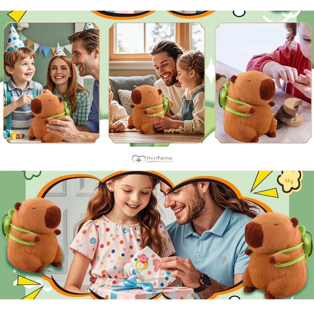 Jucarie de plus Capybara cu rucsac detasabil tip broasca testoasa, 23 ...