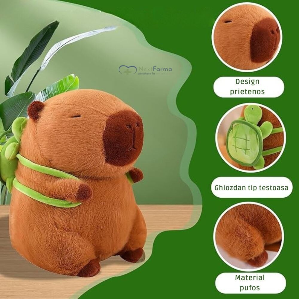 Jucarie de plus Capybara cu rucsac detasabil tip broasca testoasa, 50 ...