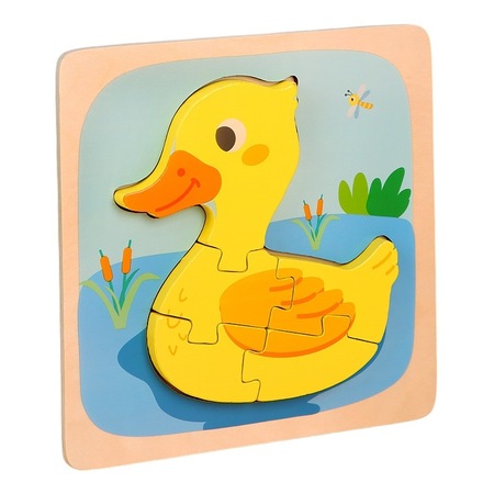 Puzzle Montessori din lemn pentru copii, 3d, 0-3 ani, model ratusca ...