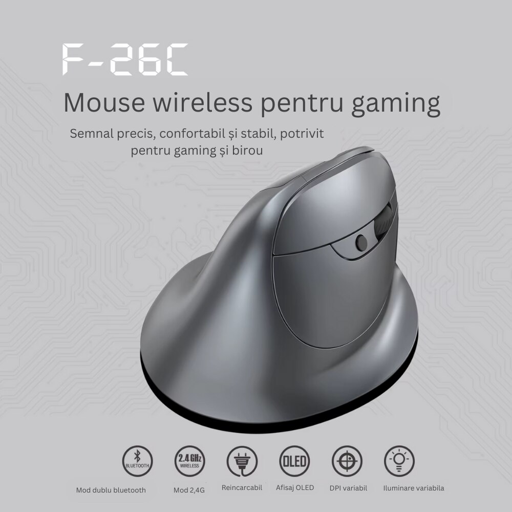 Mouse Wireless Vertical Silentios 3200DPI, Ergonomic, Dual-Mode ...