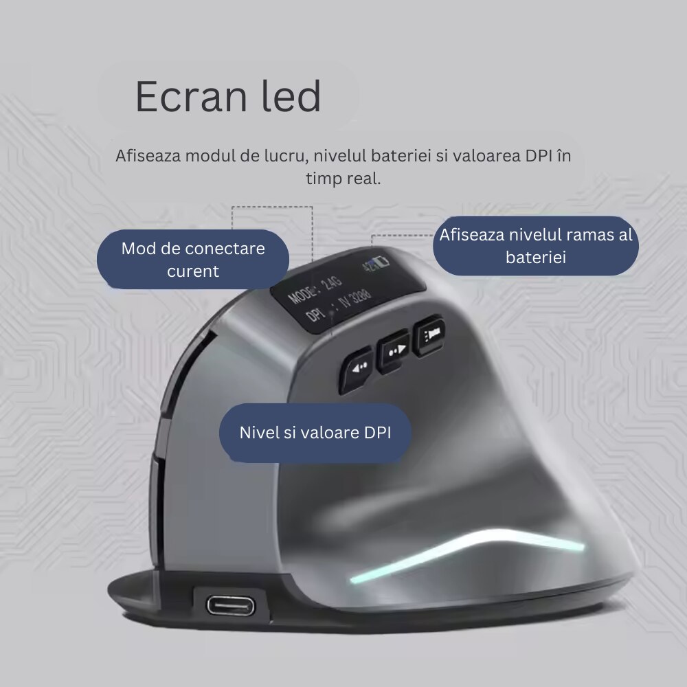 Mouse Wireless Vertical Silentios 3200DPI, Ergonomic, Dual-Mode ...