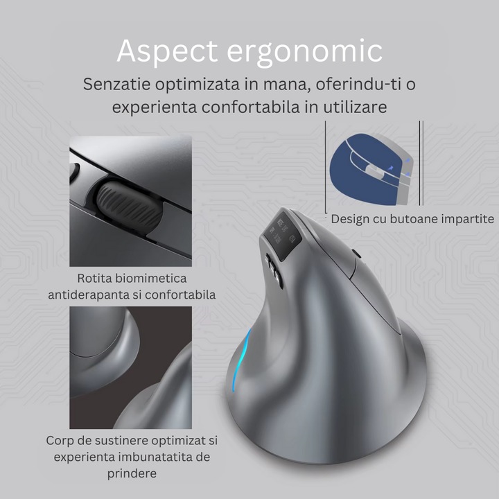 Mouse Wireless Vertical Silentios 3200DPI, Ergonomic, Dual-Mode ...