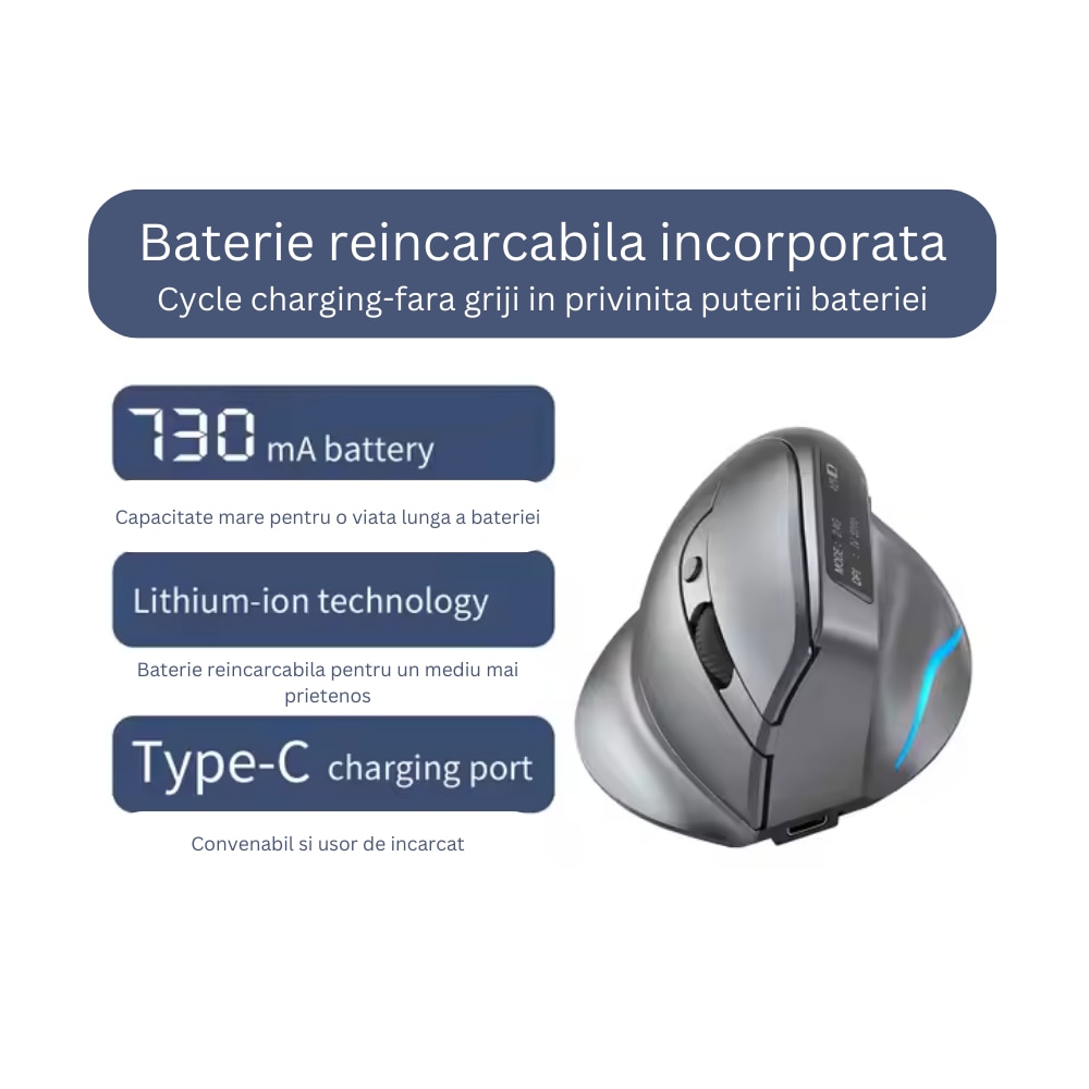 Mouse Wireless Vertical Silentios 3200DPI, Ergonomic, Dual-Mode ...